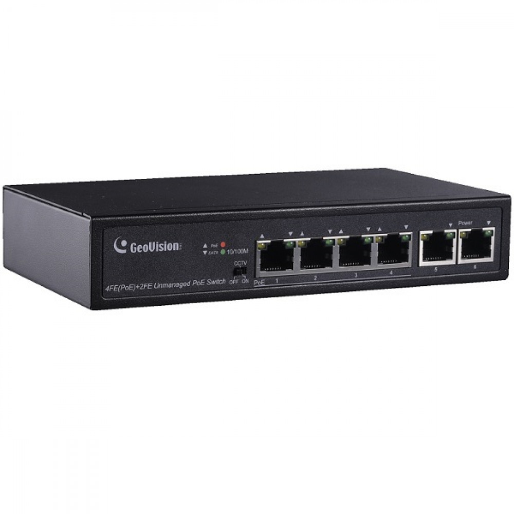 GV-APOE0400 Geovision 6-Port 10/100Mbps Unmanaged PoE Switch with 4 ...